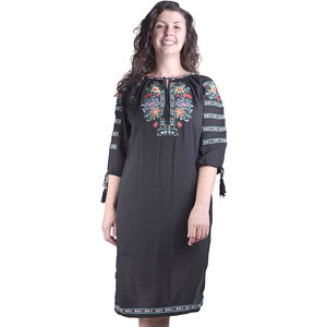 Portul Romanesc Rochie traditionala midi neagra cu motiv floral ...