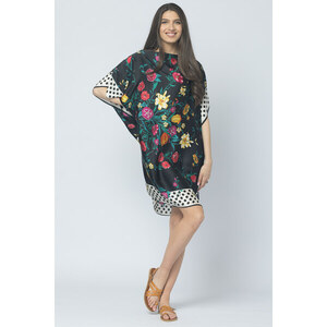 Shopika Rochie de plaja tip poncho din matase cu flori si buline pe ...