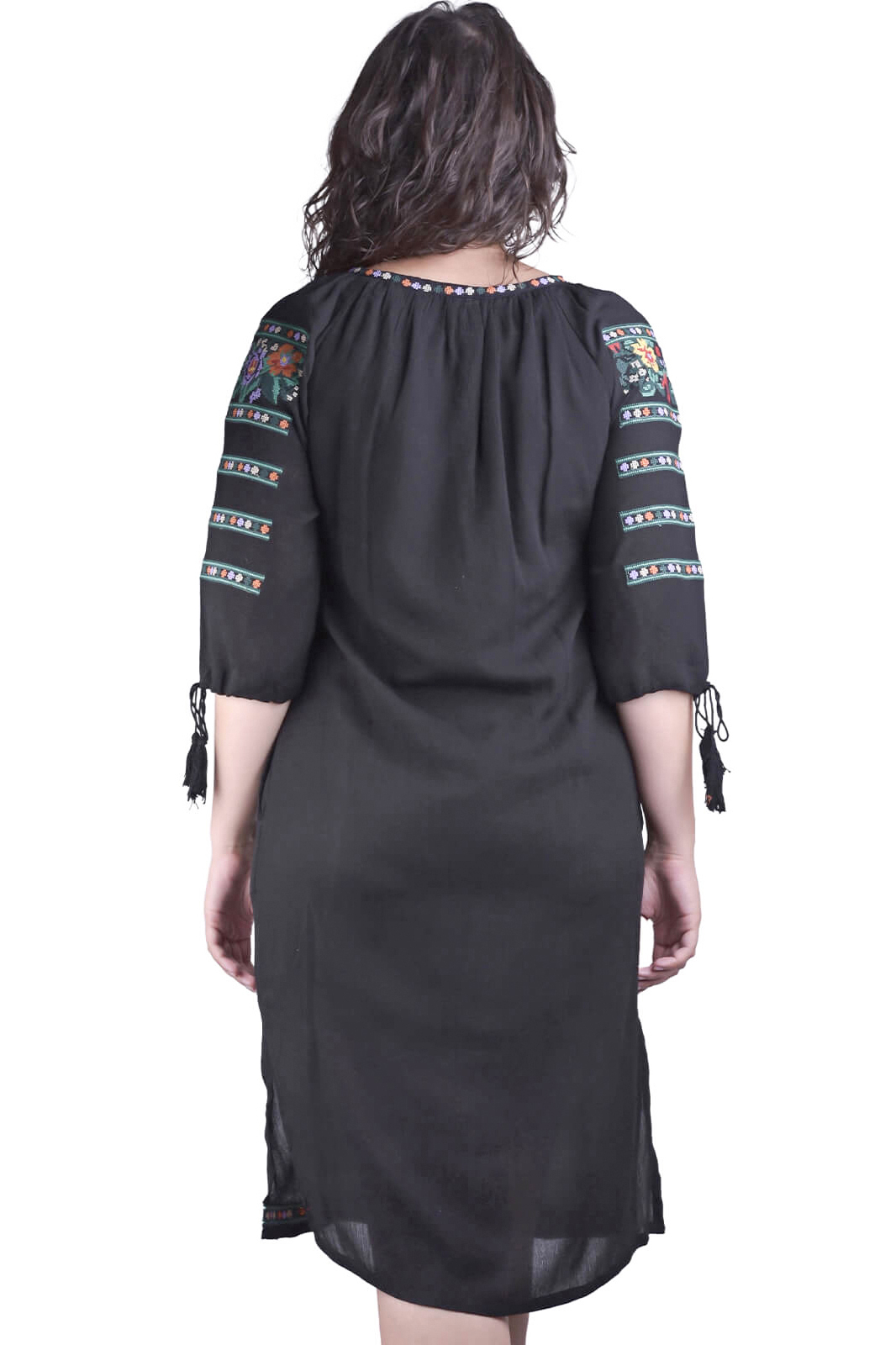 Portul Romanesc Rochie traditionala midi neagra cu motiv floral ...