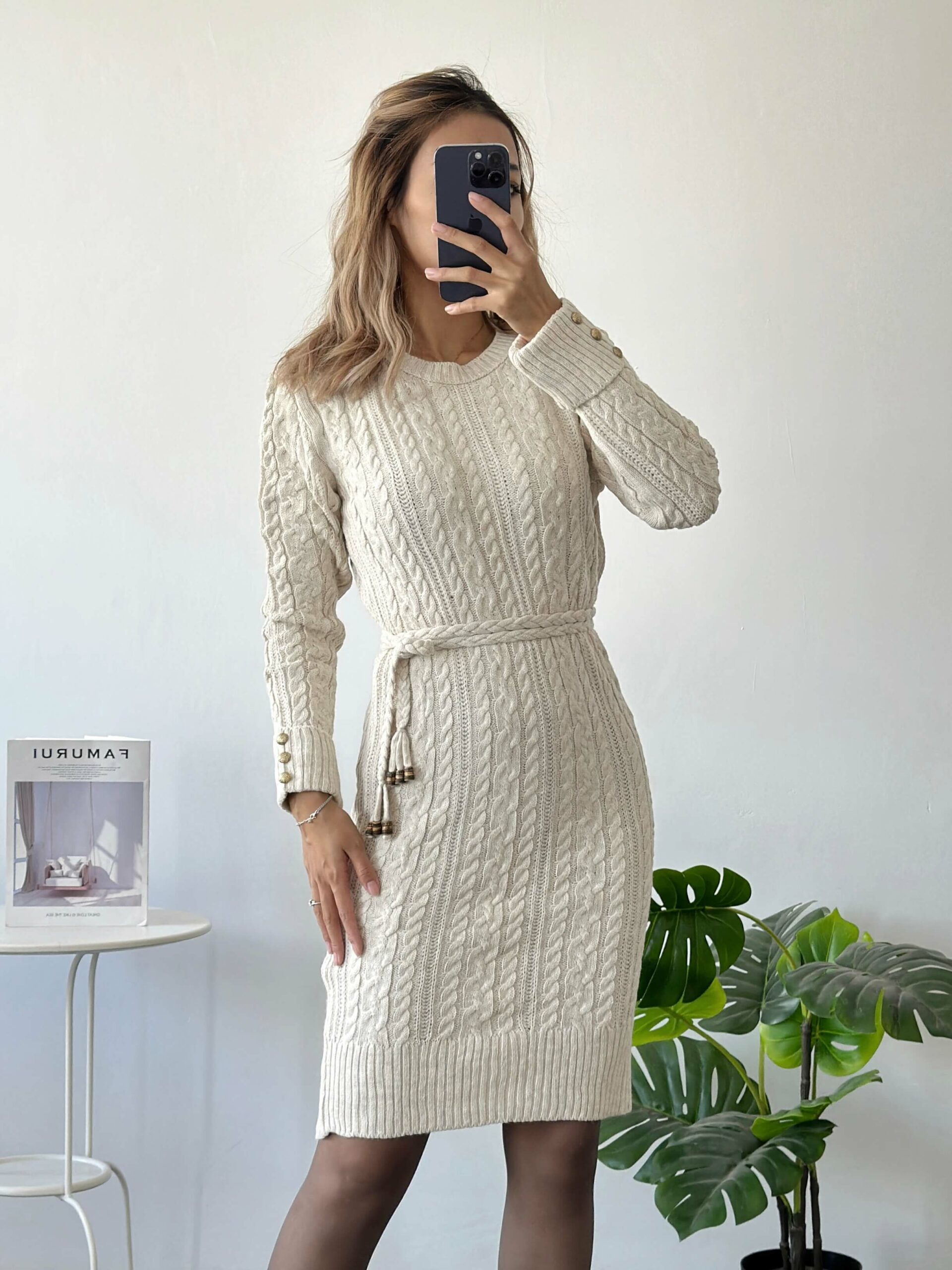 TopCloset Rochie Crem deschis tip creion din material elastic tricotat ...