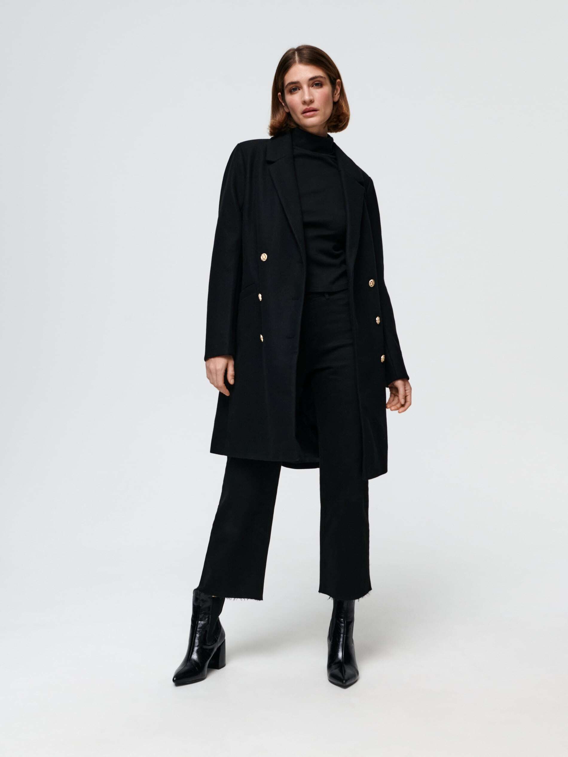 Sinsay - Pardesiu cu rând dublu de nasturi - Negru - GLAMI.ro