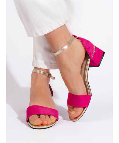 Sandale femei roz, din piele întoarsă, elegante, deschise în față, cu ...