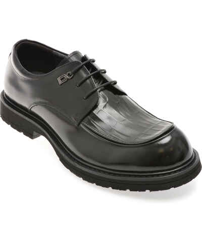 Pantofi bărbați negri, din piele, eleganți, cu vârf rotund | 130 ...