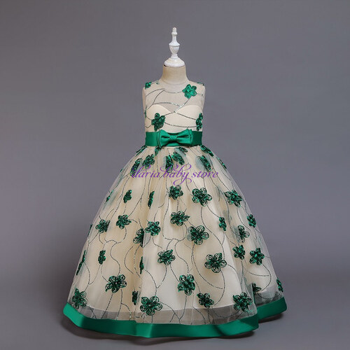 DARIA BABY STORE Rochita Gabriela 3-12 ani lunga cu paiete verde - GLAMI.ro