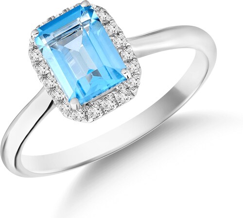 TEILOR Inel din aur alb de 18K cu topaz albastru de 1.25ct si diamante ...