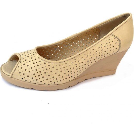 Pantofi piele naturala cu perforatii 5567 bej Dr. Calm - GLAMI.ro