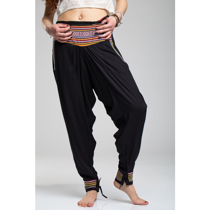 Orient Maya Pantaloni negri tip salvari cu brau si mansete etnice ...