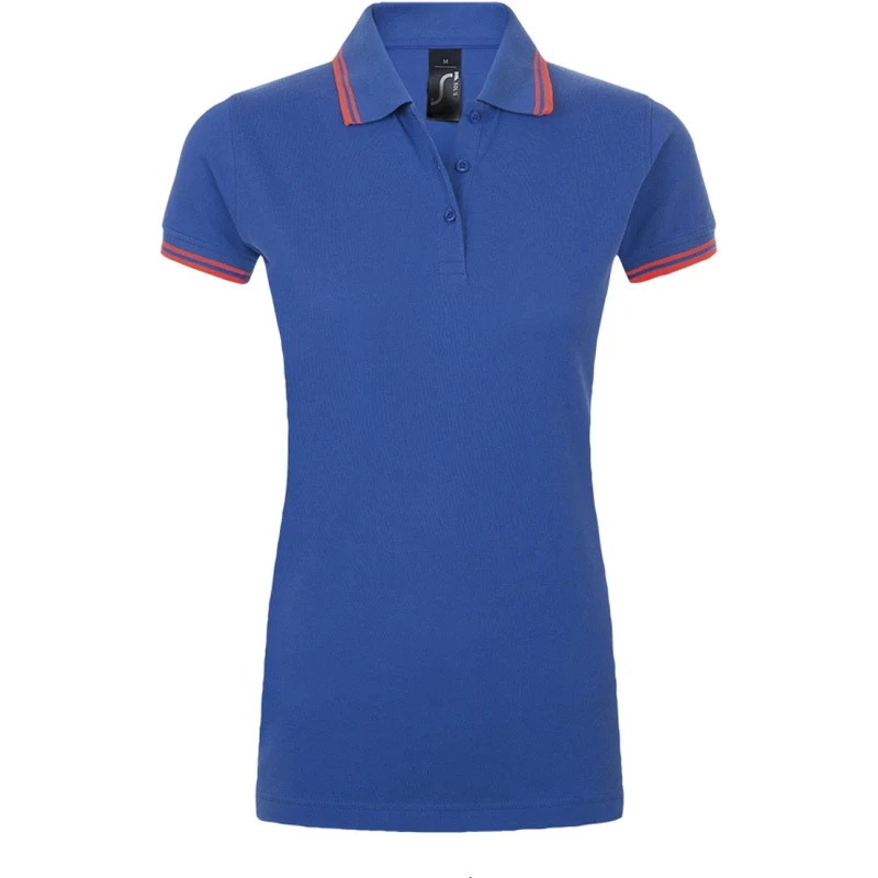 Tricou polo femei, bumbac 100%, Sol's Pasadena, Royal Blue/Neon Coral ...