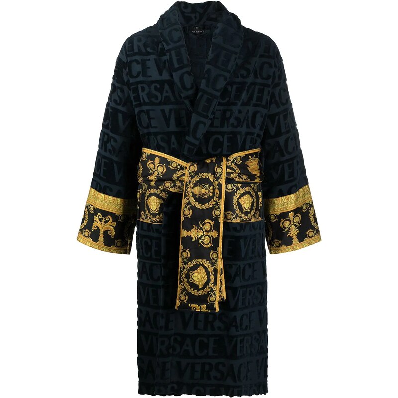 Versace Barocco-panel logo devoré robe - Blue - GLAMI.ro