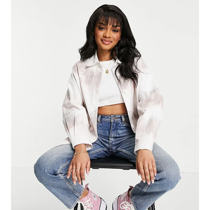 ASOS Petite ASOS DESIGN Petite tie dye shacket-White - GLAMI.ro