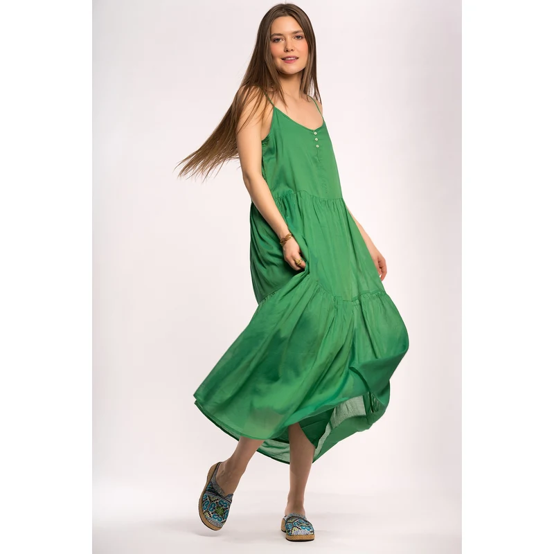 Maya Shop Rochie verde crud cu nasturi si volane - GLAMI.ro