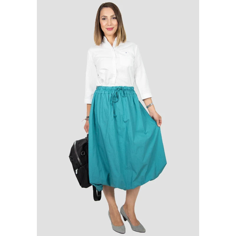 Stella Milani Fusta turcoaz asimetrica din poplin tip gogosar - GLAMI.ro