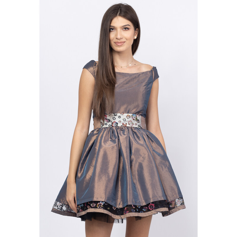 Shopika Rochie eleganta cu jupa din tull, din satin bronz metalizat si ...