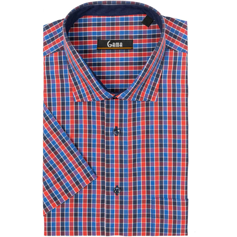 GAMA Camasa maneca scurta cu carouri albastre si rosii regular fit ...