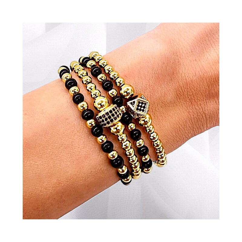 FashionForYou Set Precious, patru bratari unisex, cu bile din inox, si ...