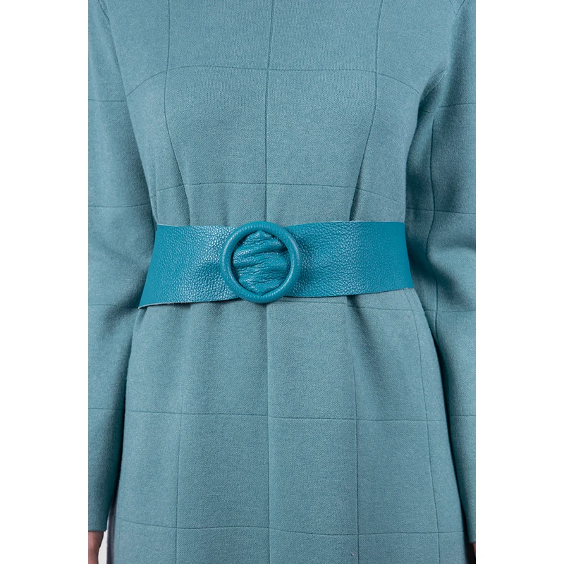 Vera Pelle Curea turcoaz din piele naturala, lata, cu catarama rotunda ...