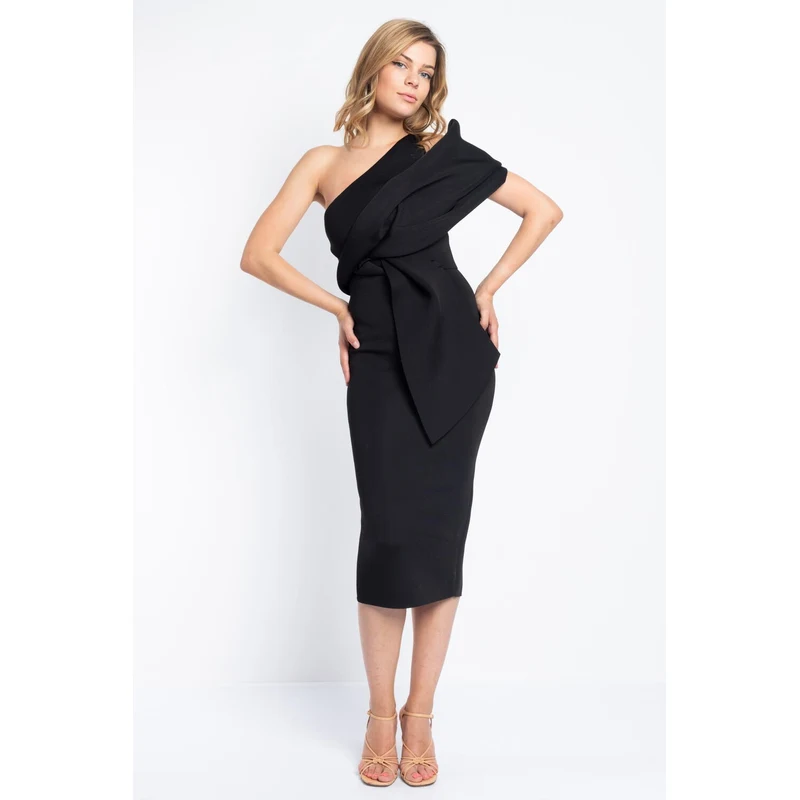 Asos Rochie dama neagra cu crapatura la spate si un umar gol - GLAMI.ro