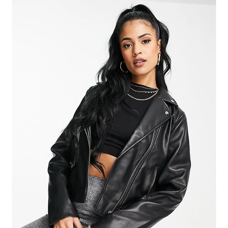 ASOS Tall ASOS DESIGN Tall ultimate leather look biker jacket in black ...