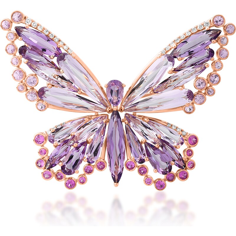 TEILOR Brosa fluture din aur roz de 18K cu pietre pretioase si ...