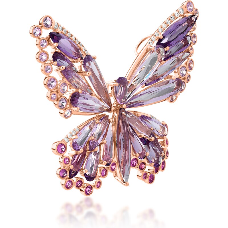 TEILOR Brosa fluture din aur roz de 18K cu pietre pretioase si ...