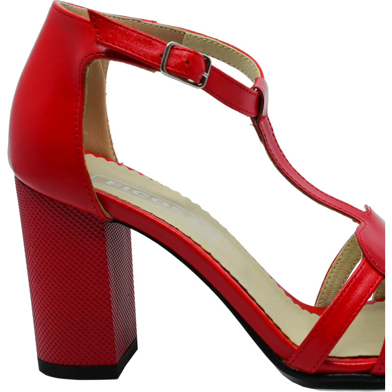 Ficosan Sandale elegante cu toc bloc, rosii din lac - GLAMI.ro