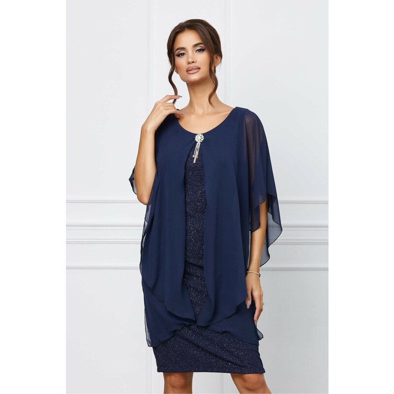 ARIN FASHION Rochie Romina bleumarin din lycra cu aplicatie tip capa ...