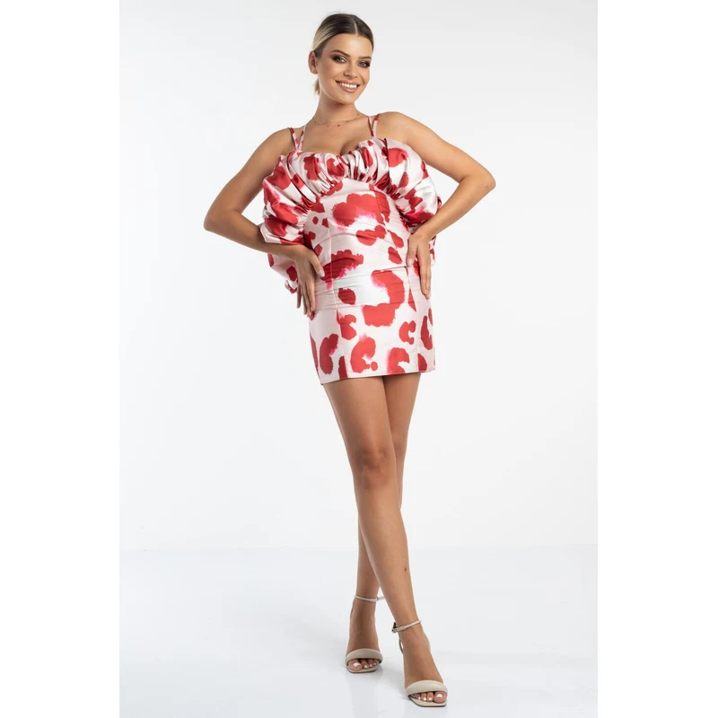 Asos Rochie dama alba cu pete rosii si volanas - GLAMI.ro