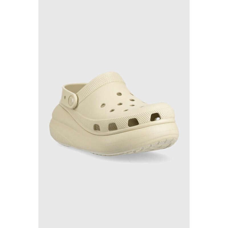 Crocs papuci Classic Crush Clog femei, culoarea bej, cu platformă 207521 - GLAMI.ro