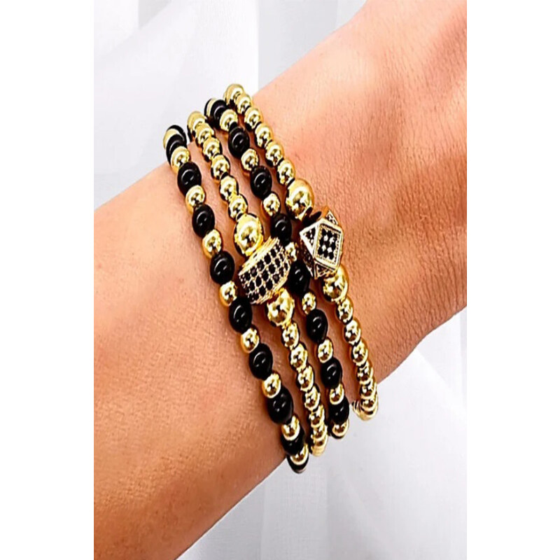 FashionForYou Set Precious, patru bratari unisex, cu bile din inox, si ...