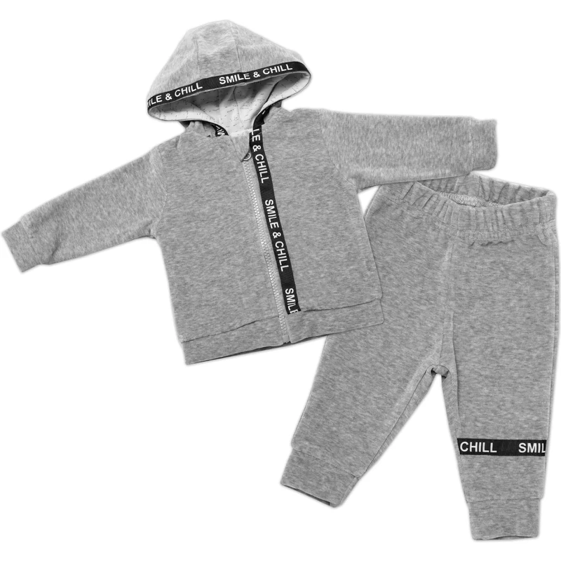 Mamatti Set trening pentru copii din catifea cu fermoar, Munte, gri ...