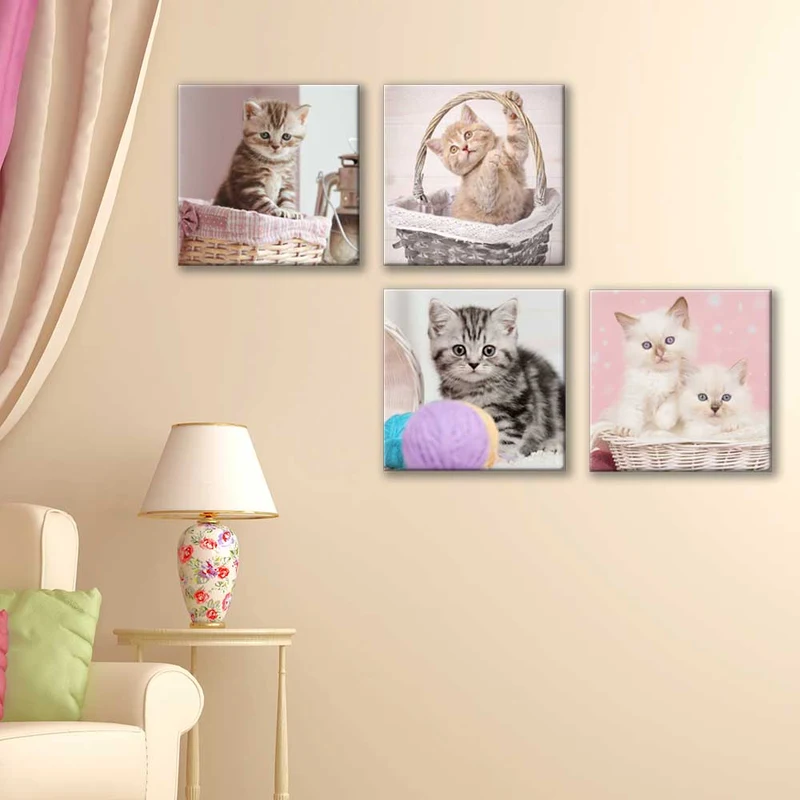 4 Decor Set de 4 tablouri : Cosuri cu Pisici - GLAMI.ro