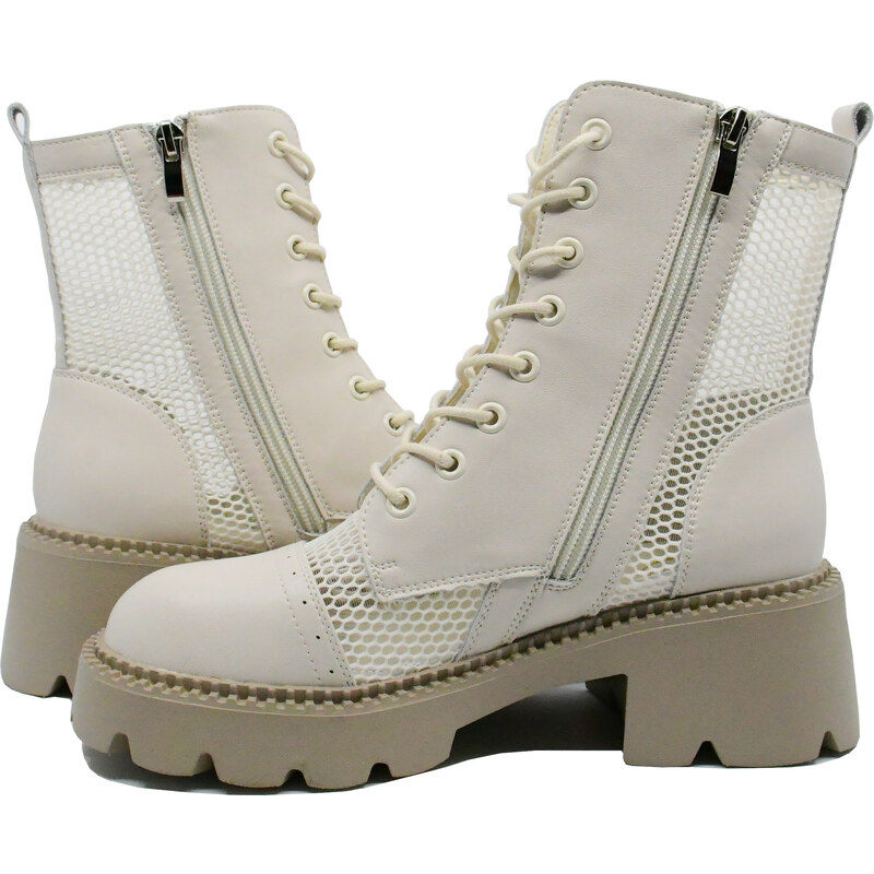 Ghete Formazione inalte, cu sireturi, crem, din plasa FNX220-6GREAM ...