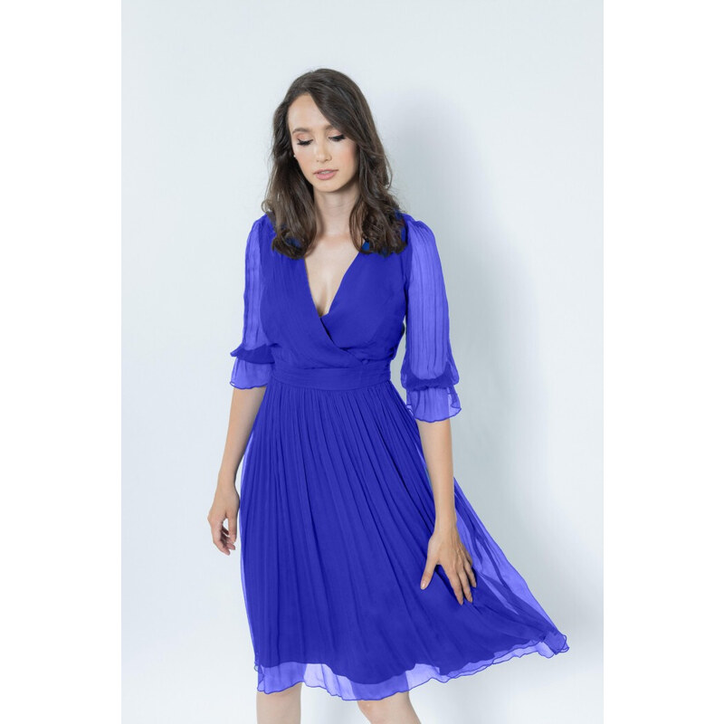 BEL PUNTO Rochie albastru indigo din mătase naturală - GLAMI.ro