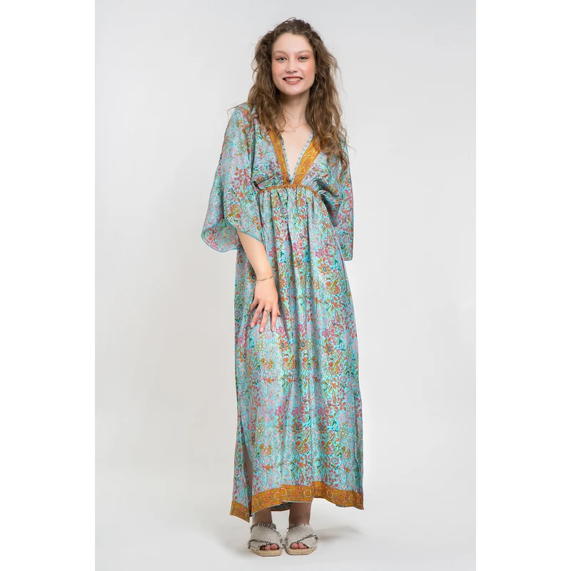 Maya Shop Rochie din matase vegetala bleu cu slituri laterale - GLAMI.ro