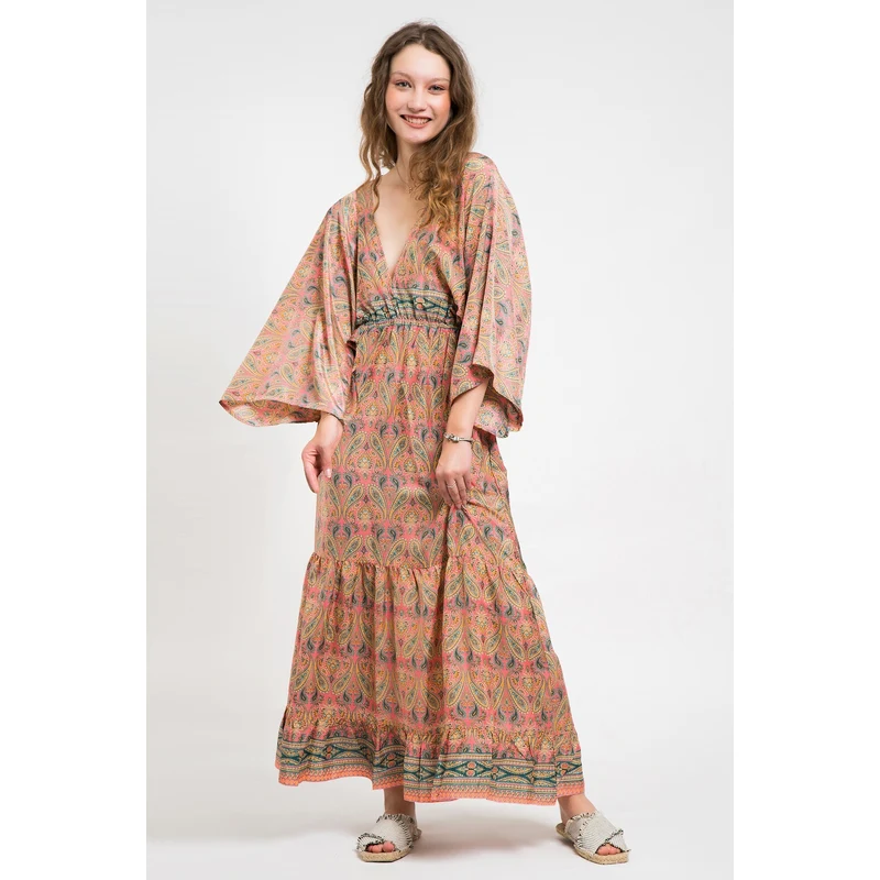 Maya Shop Rochie din matase vegetala stil fluture roz prafuit - GLAMI.ro