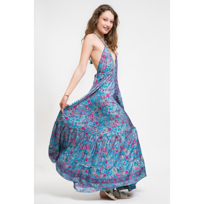 Maya Shop Rochie din matase vegetala bleu paisley print roz - GLAMI.ro