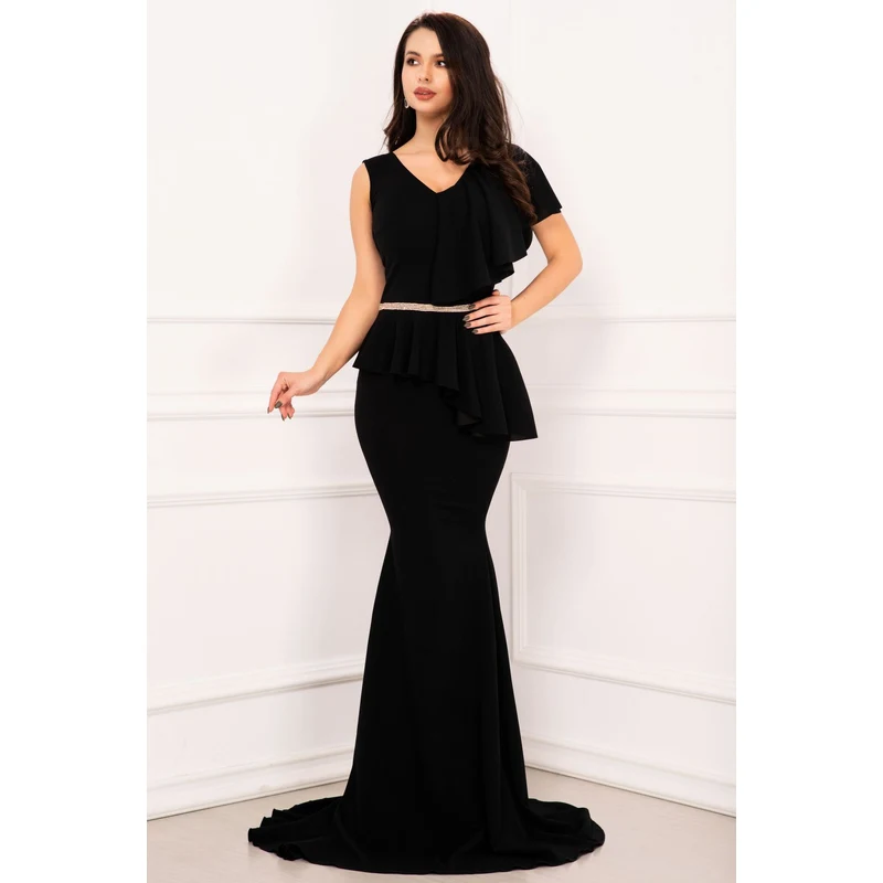 Rochie sirena de nasa Rachel eleganta neagra cu volan amplu InPuff ...