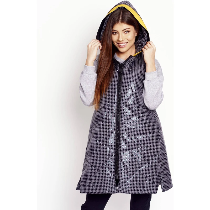 Gray vest pattern pepitka with hood Cocomore - GLAMI.ro