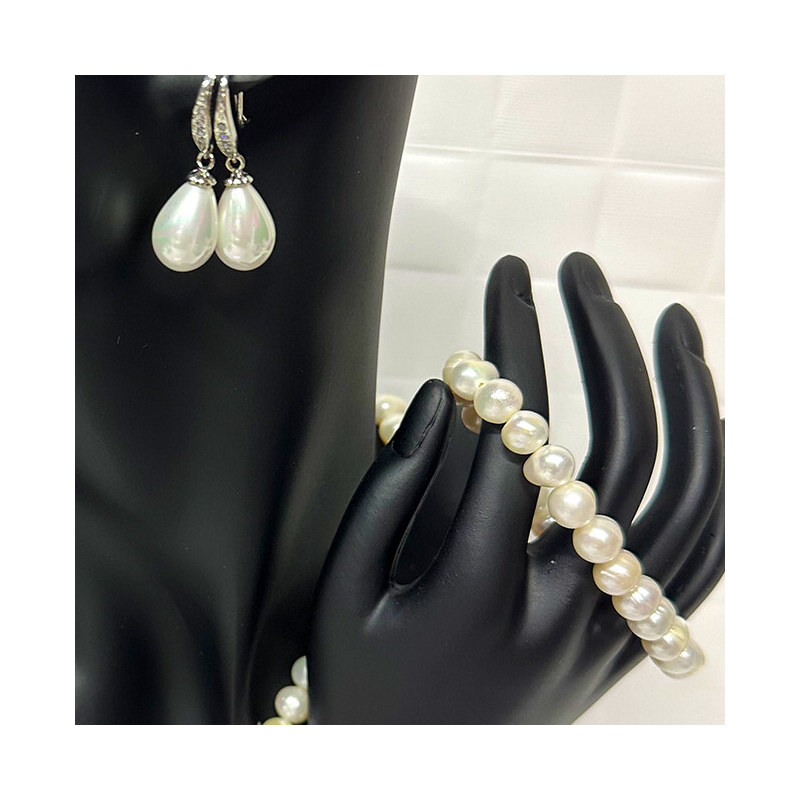 Set accesorii Precious Pearls, colier, cercei și brățară din perle de cultură, in cutie cadou ...