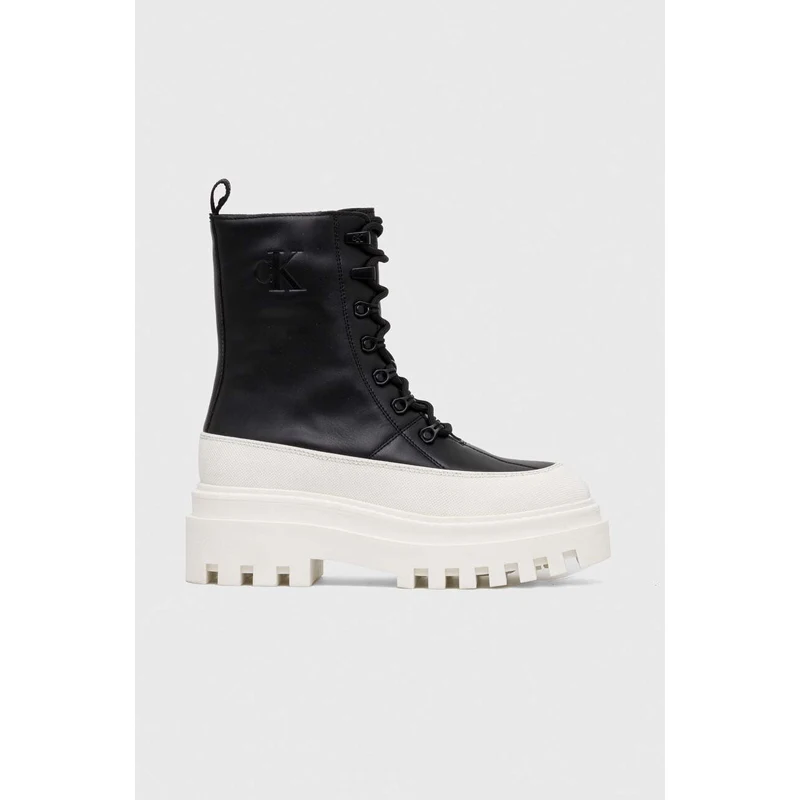 Calvin Klein Jeans bocanci de piele FLATFORM LACE UP BOOT LTH femei ...