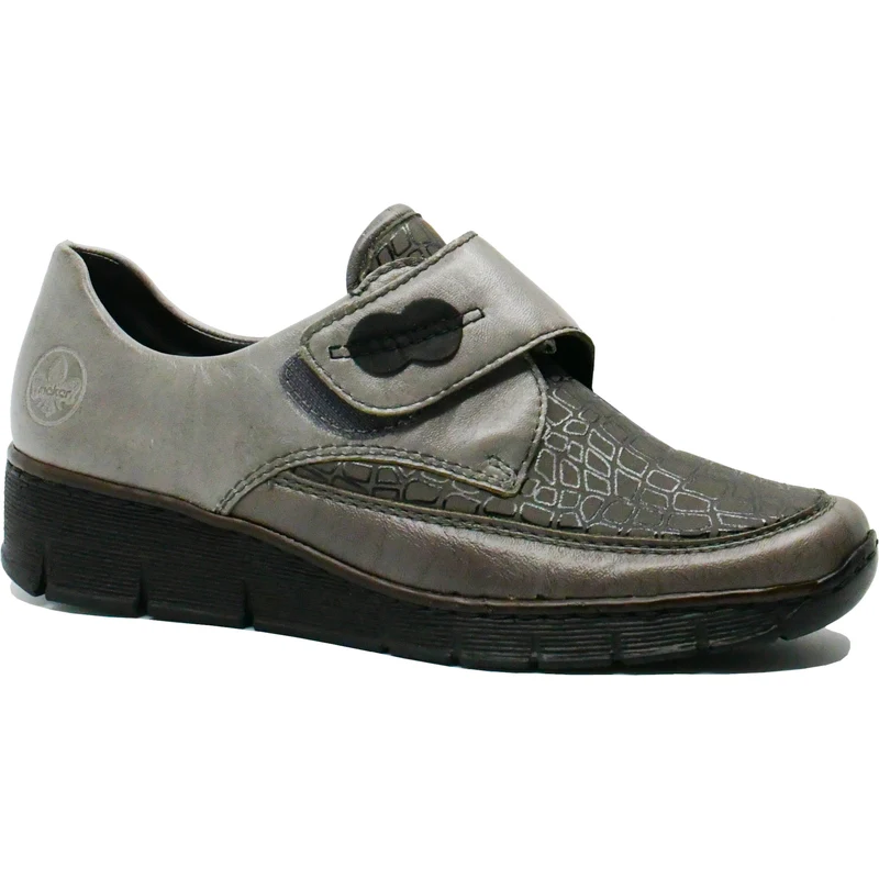 Pantofi dama Rieker gri deschis din piele naturala, cu insertie ...
