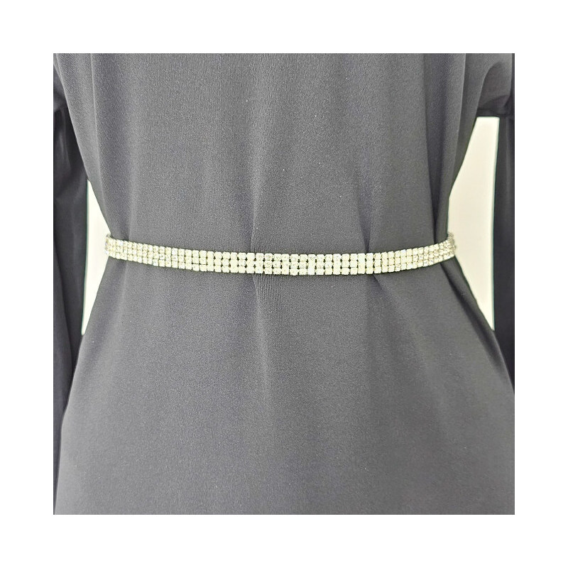 FashionForYou Curea subtire metalica cu lant reglabil si pietre ...