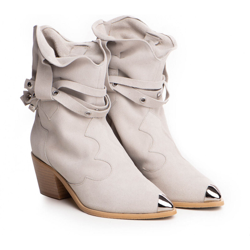 Vanilla Days Ciocate Emira Piele Intoarsa gri deschis cu Accesorii Argintii 2 - GLAMI.ro