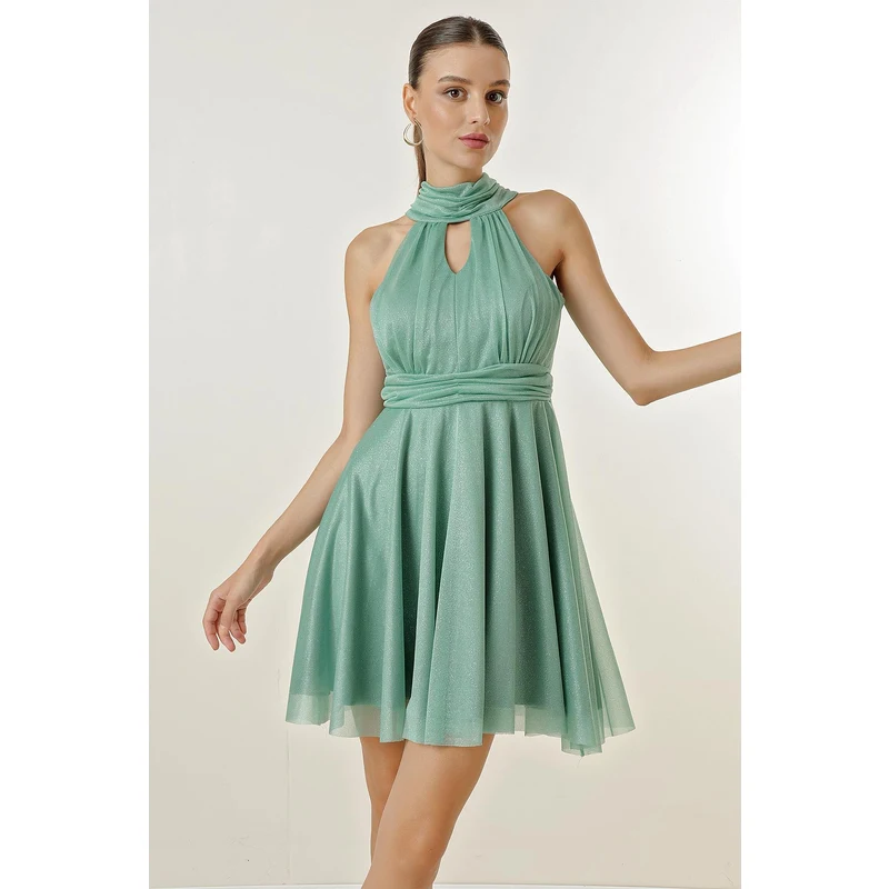 By Saygı Halter Rochie argintie căptușită din tul - GLAMI.ro