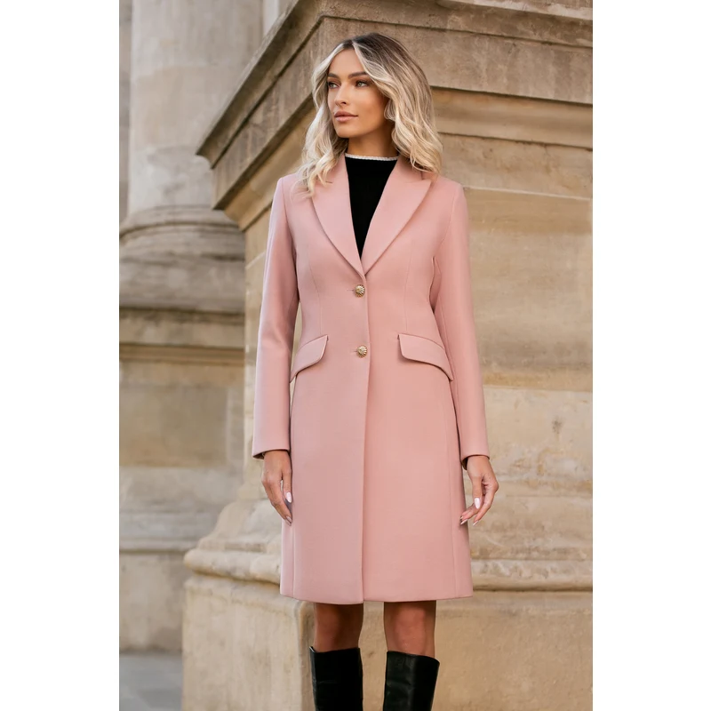 SENTIERRI Pardesiu Carol roz din lana cu nasturi - GLAMI.ro