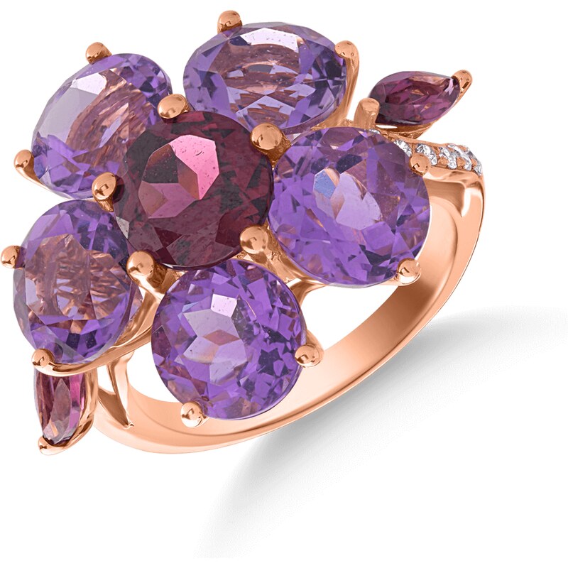 TEILOR Inel floare din aur roz de 18K cu pietre pretioase si ...