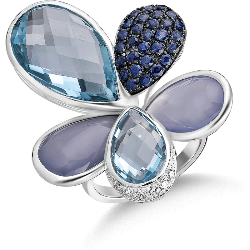 TEILOR Inel din aur alb de 18K cu pietre pretioase si semipretioase de ...