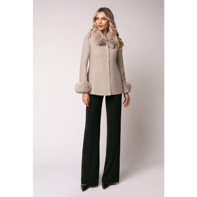Amura Palton Fila bej cu blana la guler si maneci - GLAMI.ro