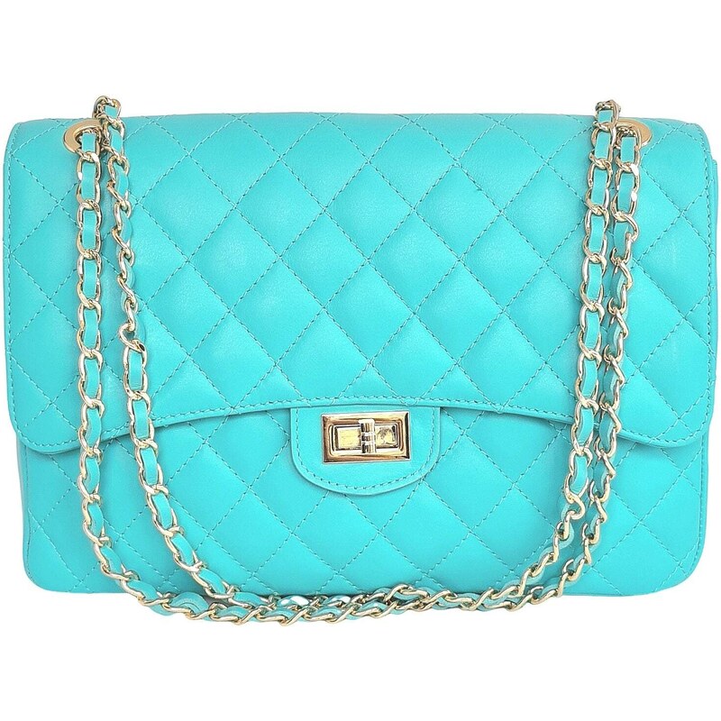 Poseta dama din piele naturala, Model mare, matlasat , Tiffany blue ...