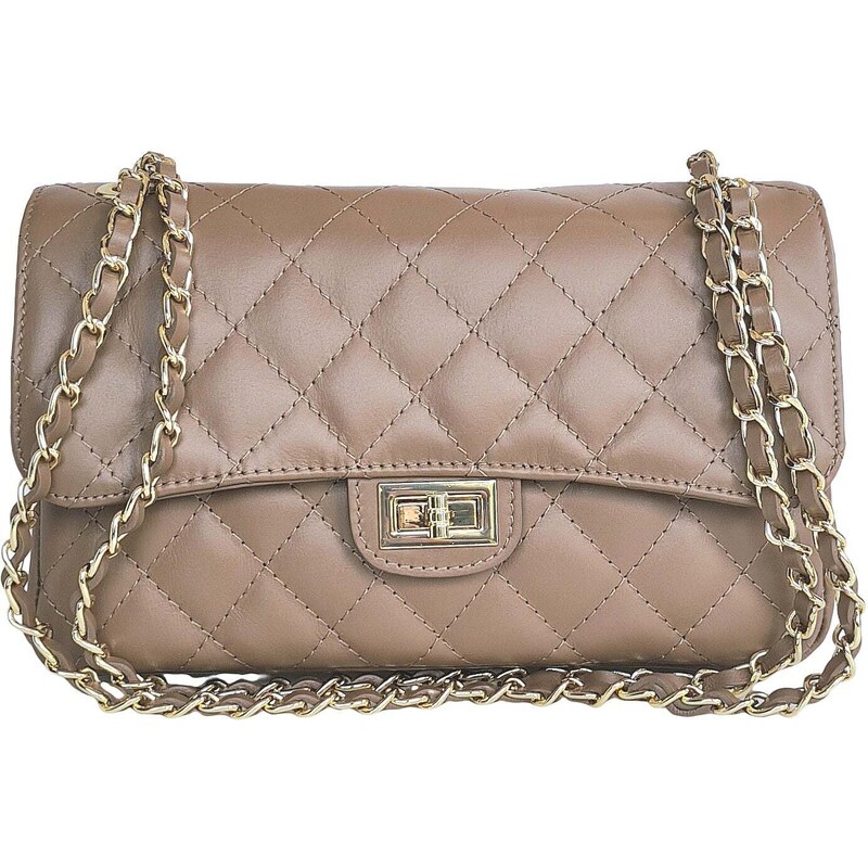 Poseta dama din piele naturala, Model mic, matlasat, Bej inchis - Made ...